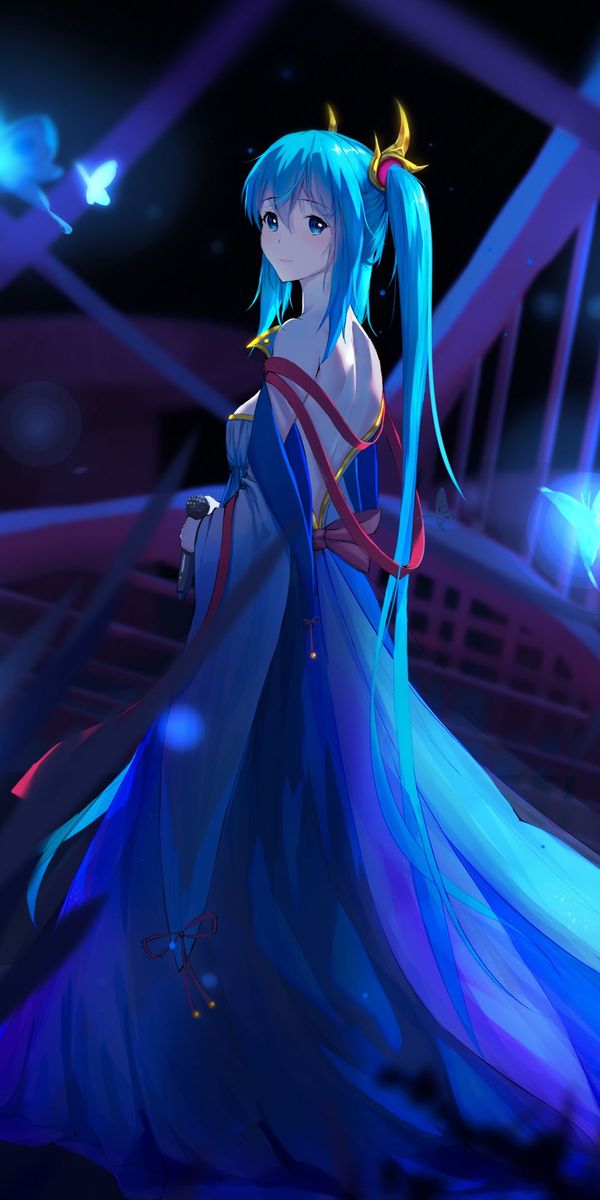 Phone wallpaper: Butterfly, Anime, Vocaloid, Hatsune Miku, Long Hair ...