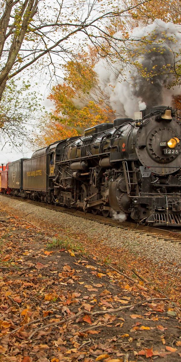 Phone wallpaper: Steam Train, Locomotive, Train, Vehicles, Fall, Smoke ...