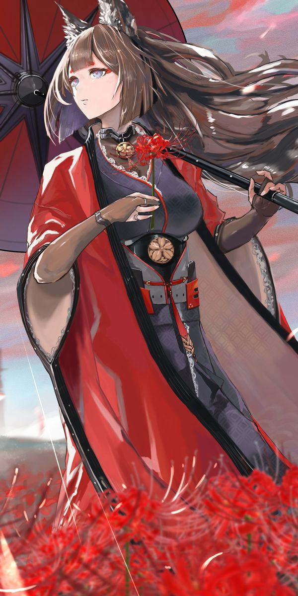 Phone wallpaper: Anime, Azur Lane, Animal Ears, Kimono, Flower, Long ...