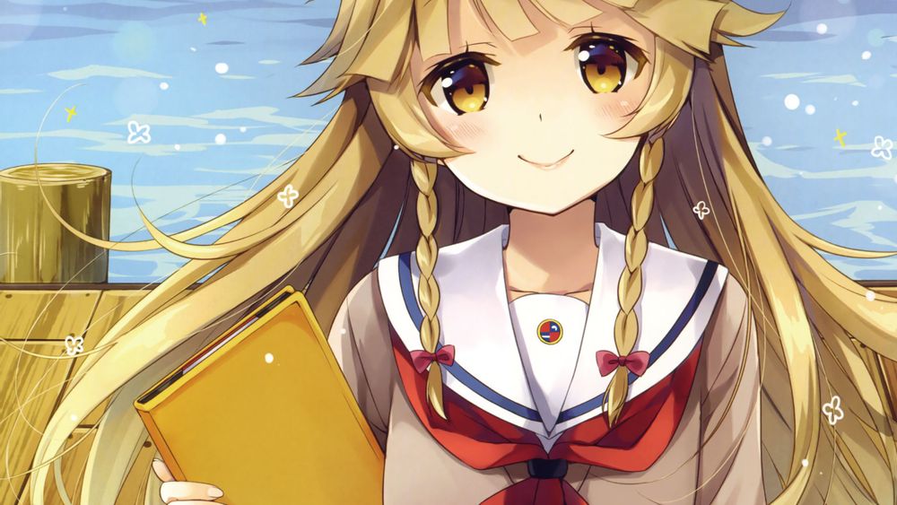 HD desktop wallpaper: Anime, Smile, Book, Blonde, Yellow Eyes, Braid ...