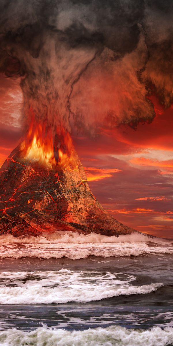 Phone wallpaper: Volcano, Fire, Lava, Earth, Ocean, Smoke, Volcanoes 375270
