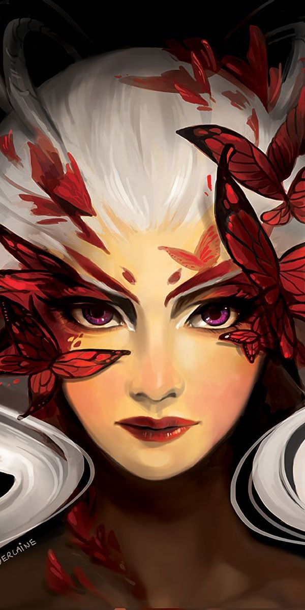 Desktop wallpaper: Fantasy, Demon, Butterfly, Face, Purple Eyes, White ...