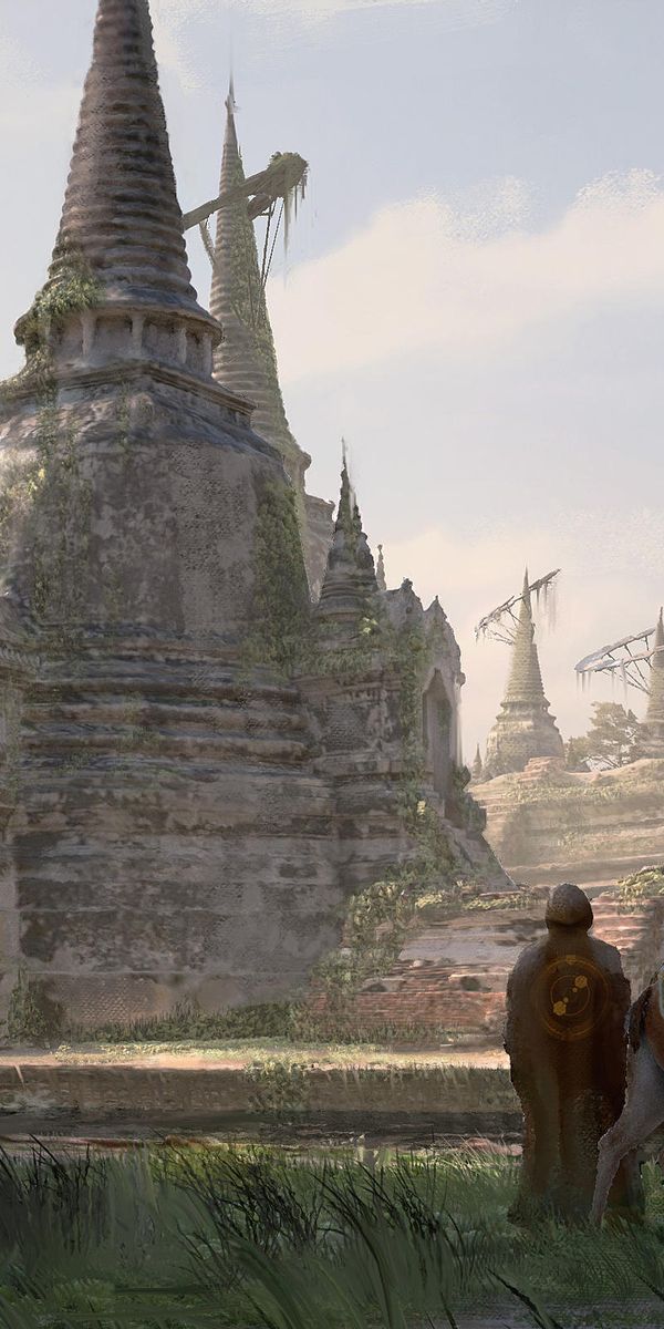 Phone wallpaper: Traveler, Fantasy, Temple, Building, Deer 918124
