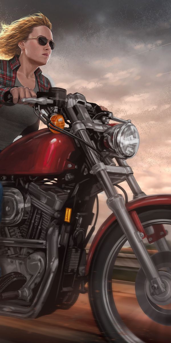 Phone wallpaper: Brie Larson, Movie, Captain Marvel, Blonde, Motorcycle ...