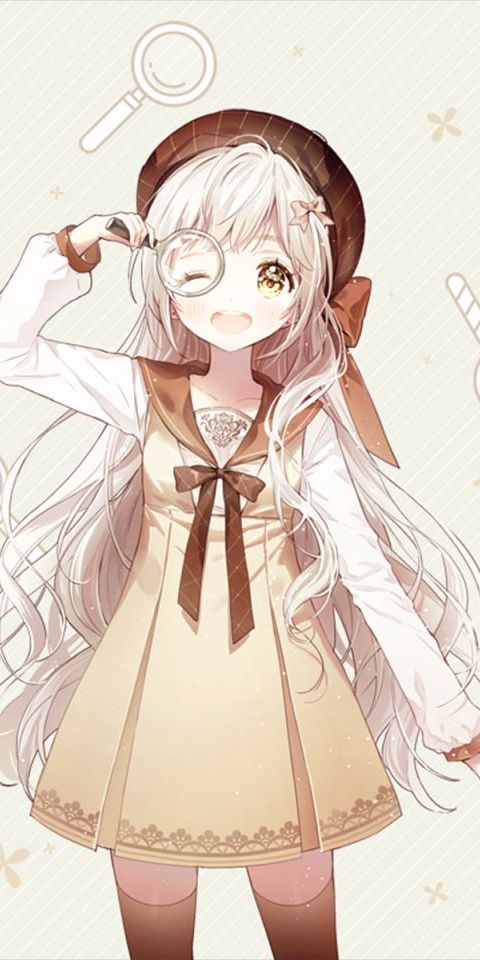 Phone wallpaper: Anime, Original, Magnifying Glass, Dress, Yellow Eyes ...
