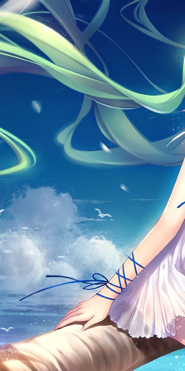 Desktop wallpaper: Hatsune Miku, Anime, Vocaloid, Beach, Dress, Green ...
