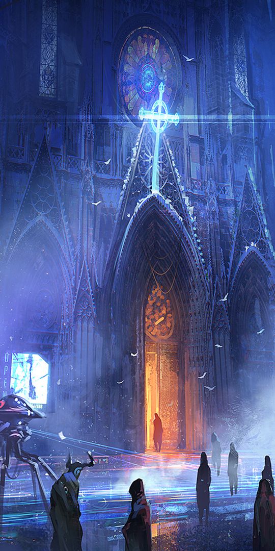 Phone wallpaper: Cyberpunk Cityscape, Sci Fi, City, Building, Cathedral ...