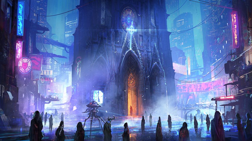 HD desktop wallpaper: Night, City, Building, Light, Robot, Sci Fi ...