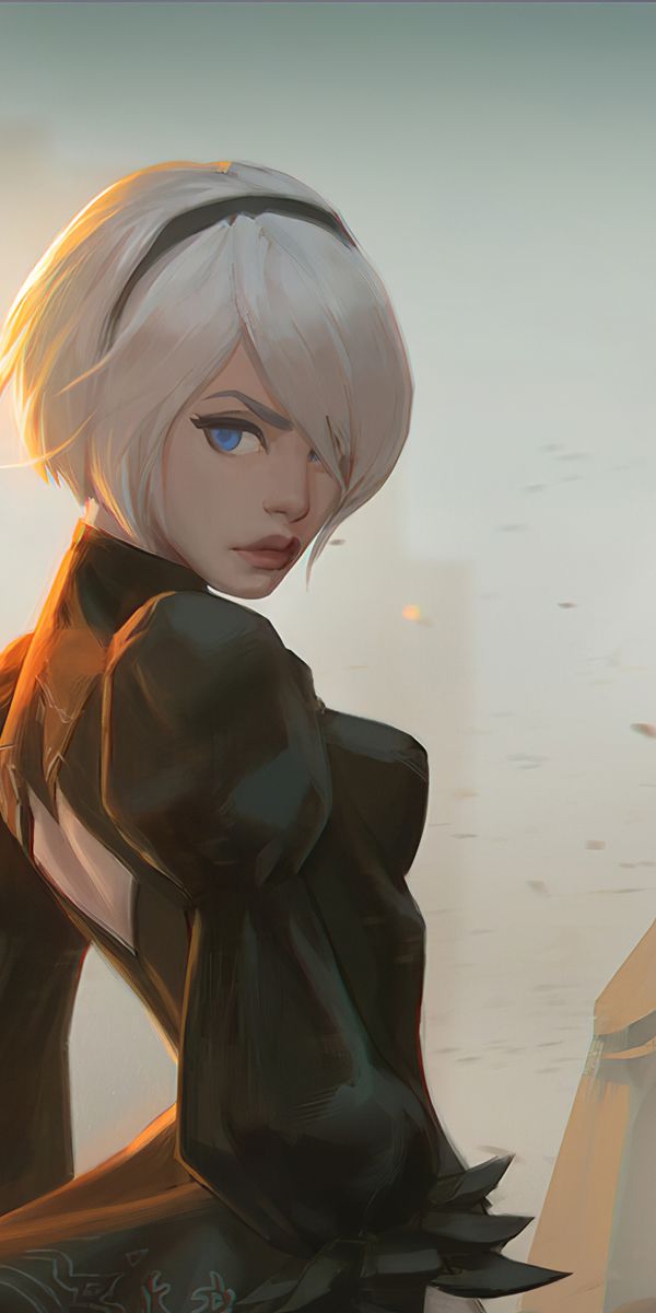 Phone wallpaper: Video Game, Nier: Automata, Blue Eyes, Robot, Short ...