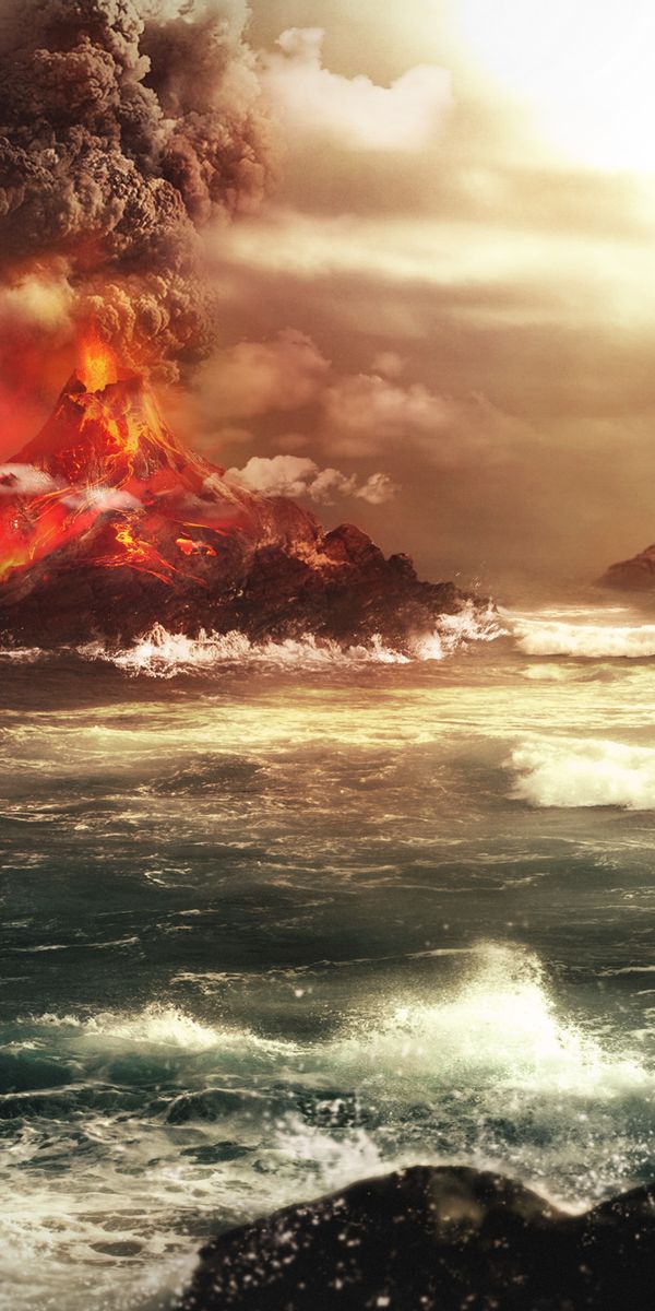 Desktop wallpaper: Volcano, Earth, Eruption, Flame, Lava, Ocean, Smoke ...