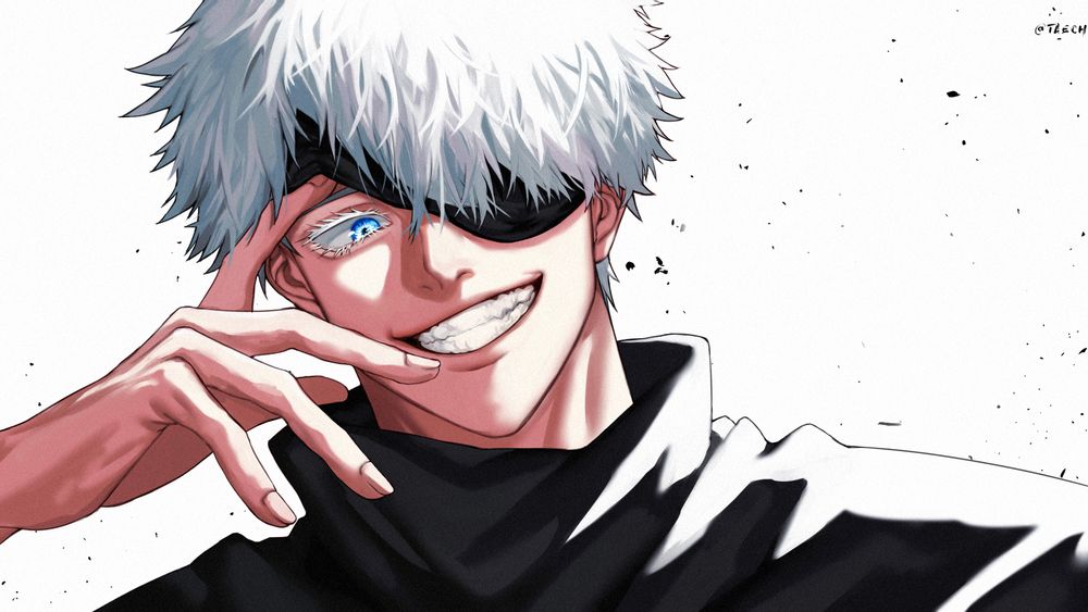 HD desktop wallpaper: Anime, Blue Eyes, White Hair, Blindfold, Satoru ...