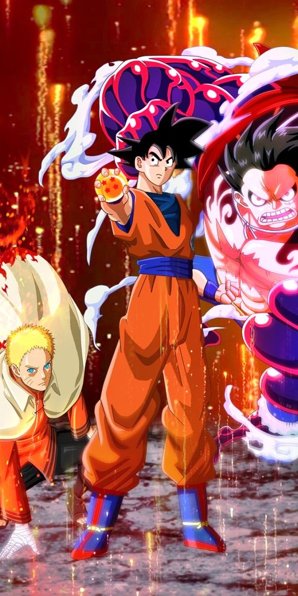 Phone wallpaper: Goku, Anime, Crossover, Naruto Uzumaki, Monkey D Luffy ...