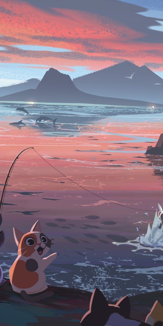 Phone wallpaper: Fishing, Fantasy, Cat, Fantasy Animals 509153