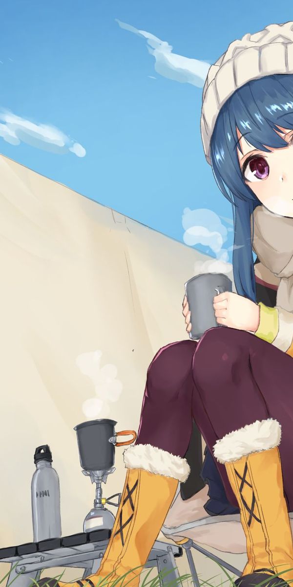 Desktop wallpaper: Rin Shima, Laid Back Camp, Anime, Blue Hair, Boots ...