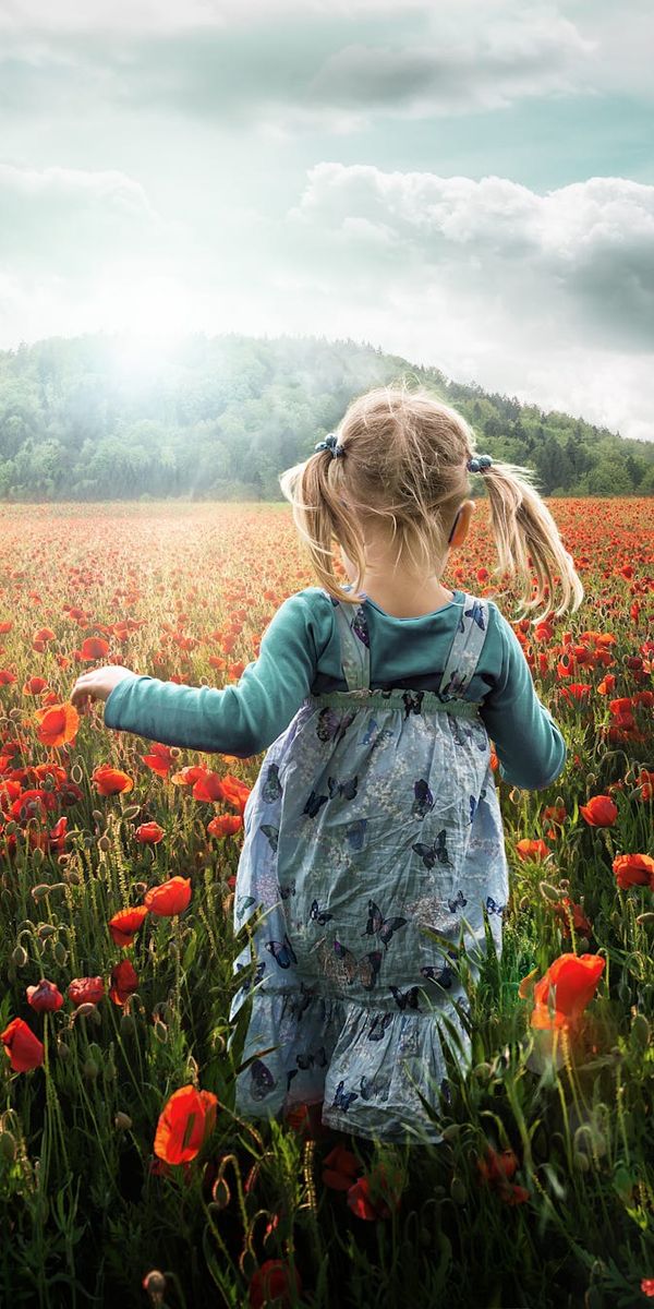 Phone wallpaper: Poppy, Field, Little Girl, Running, Photography, Child ...