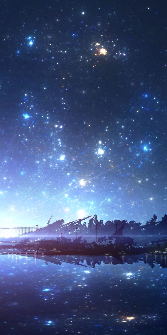 Phone wallpaper: Night, Stars, Anime, Reflection 810571