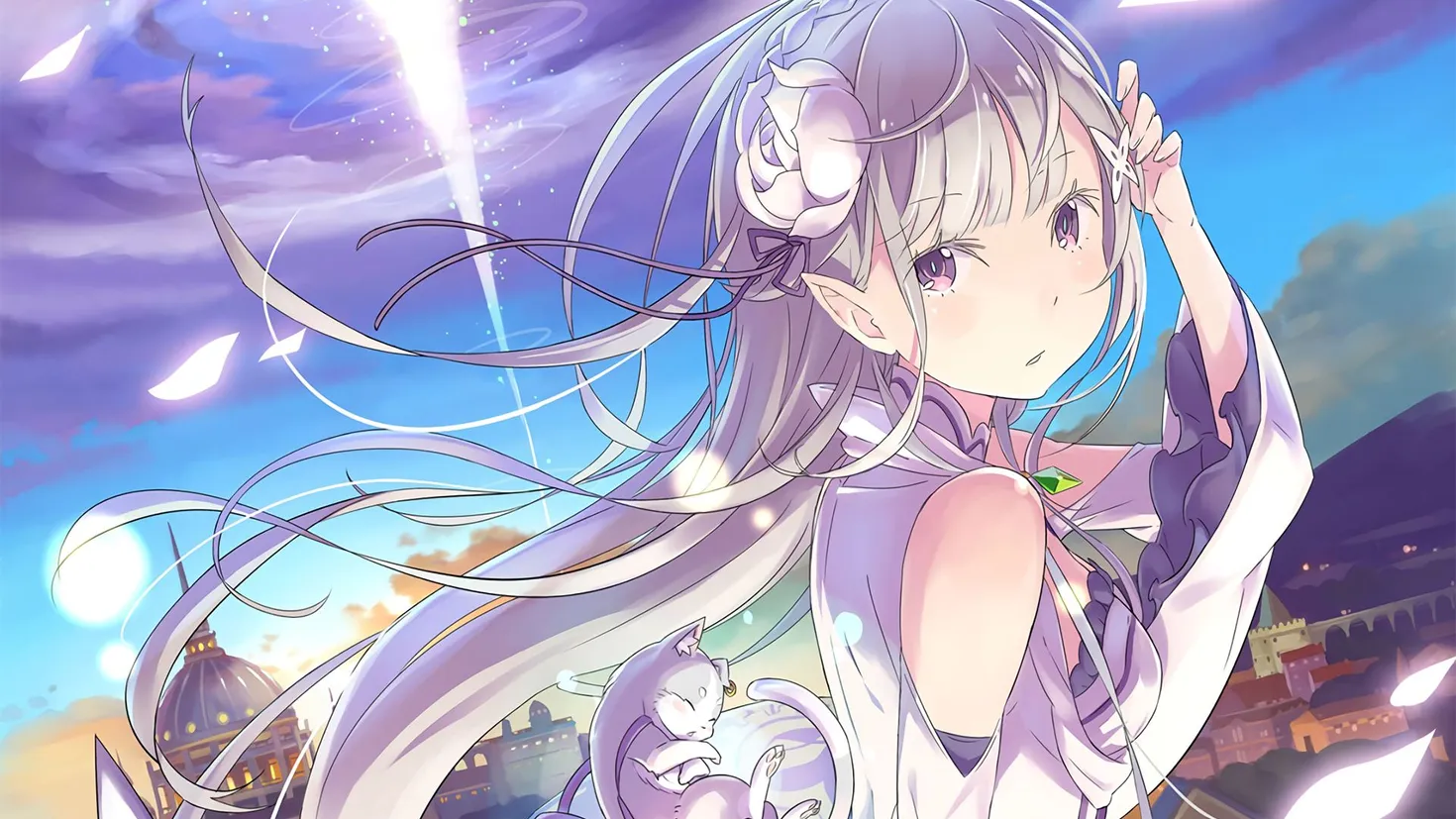 Desktop wallpaper: Emilia (Re:zero), Pack (Re:zero), Cat, Anime, Re ...