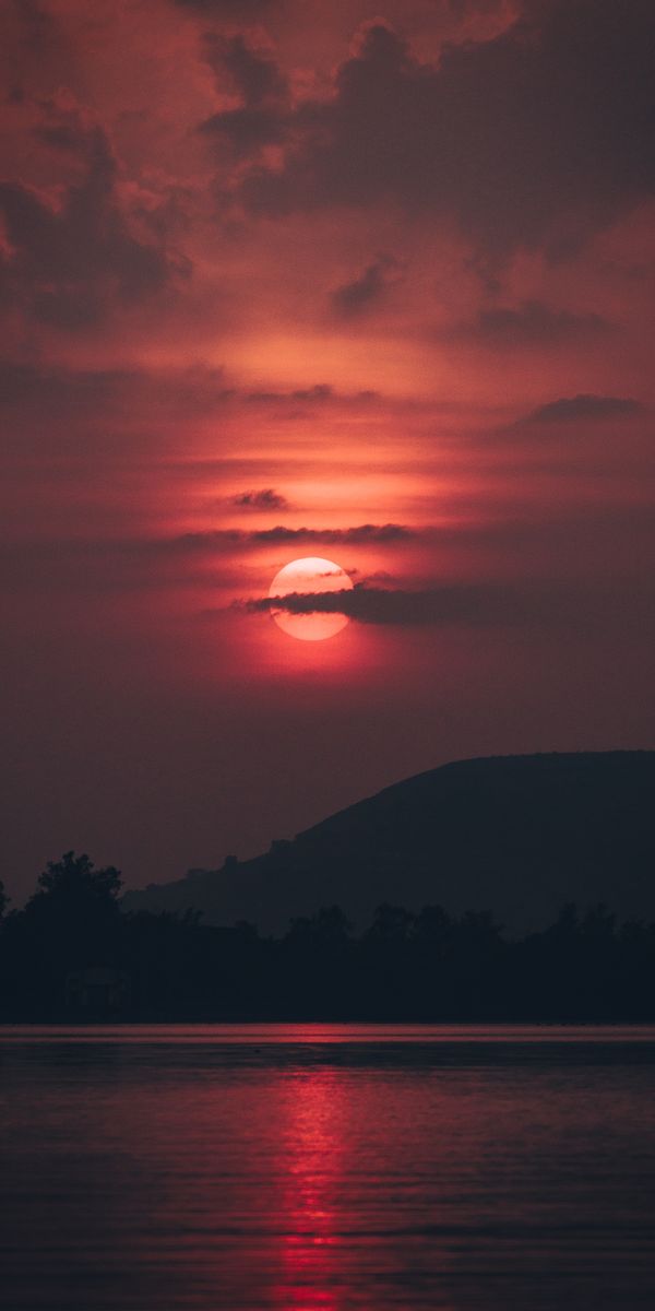 Phone wallpaper: Sun, Sunset, Landscape, Dark, Twilight, Clouds, Dusk ...