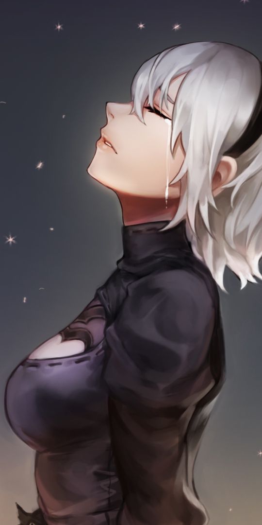 Phone wallpaper: Nier: Automata, Video Game, Crying, Headband, Short ...