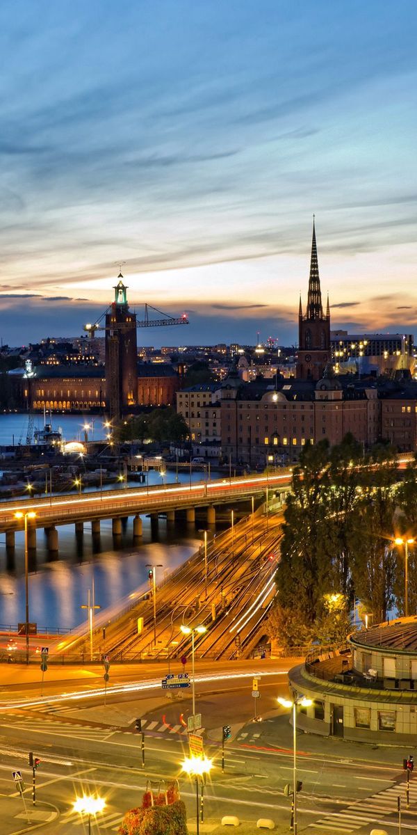 Phone wallpaper: Sweden, Stockholm, Cities, City Lights, Evening 117433