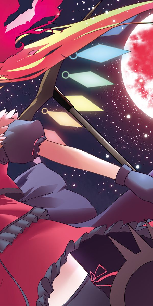 Phone wallpaper: Vampire, Touhou, Flandre Scarlet, Anime, Moon, Staff ...