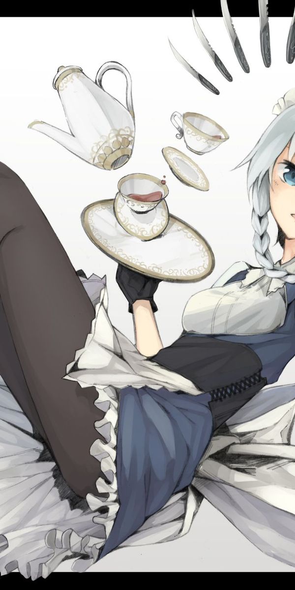 Phone wallpaper: Anime, Touhou, Blue Eyes, Cup, Dress, Glove, High ...