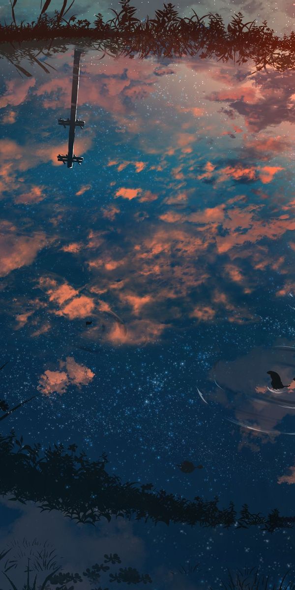 Desktop wallpaper: Anime, Water, Puddle, Sky, Starry Sky, Sunset 4K ...