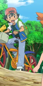 Phone wallpaper: Misty (Pokémon), Cap, Ash Ketchum, Bike, Anime ...