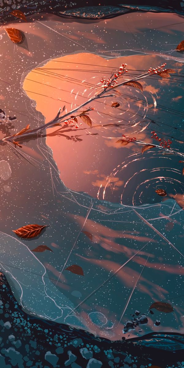 Phone wallpaper: Frost, Water, Puddle, Ice, Anime 1009838