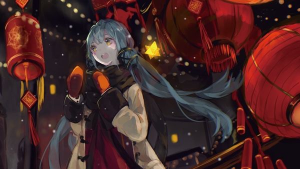 Fond d'écran HD: Vocaloïde, Yeux Bleus, Gant, Écharpe, Animé, Rougir ...