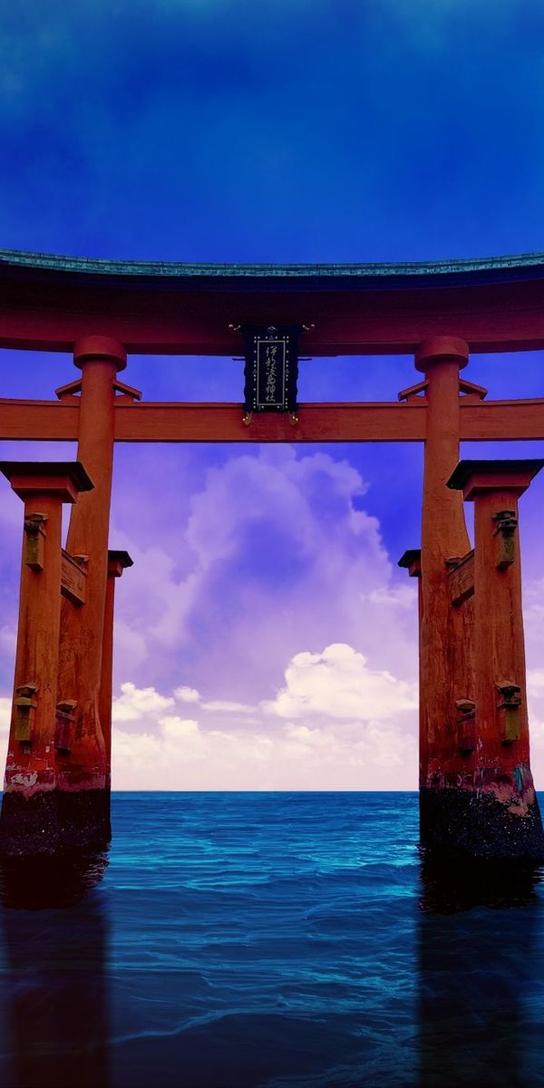 Phone wallpaper: Religious, Itsukushima Gate, Shrine, Horizon, Torii ...