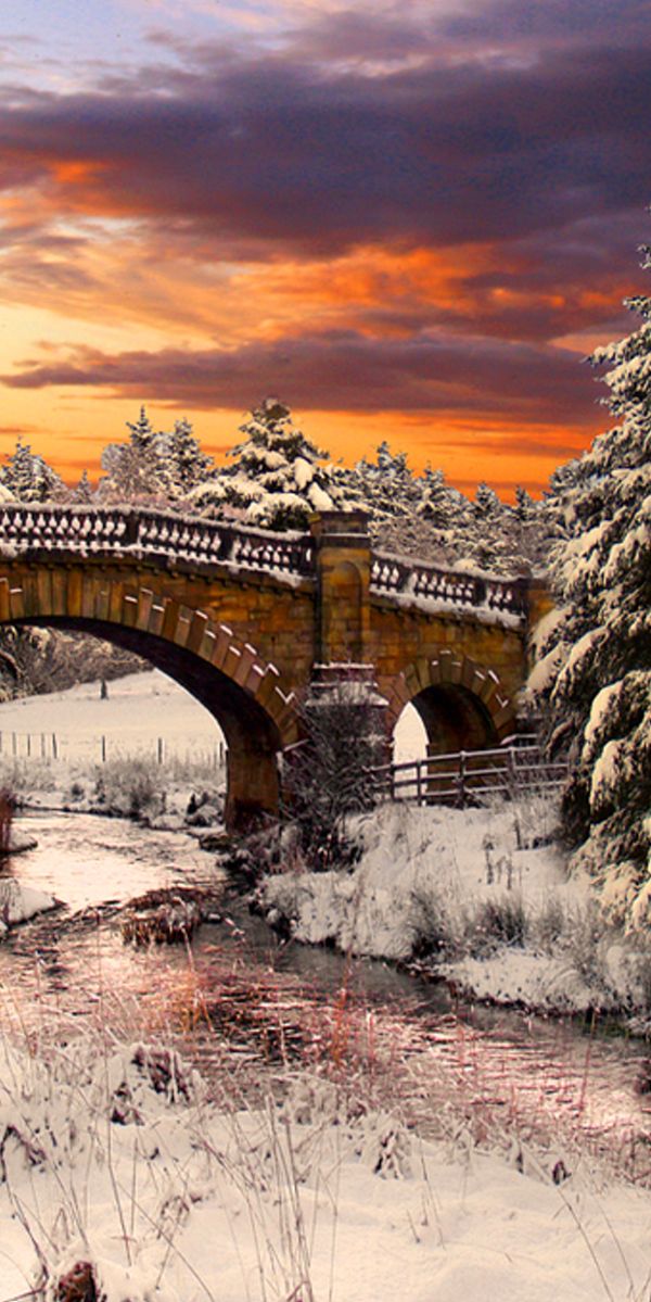 Phone wallpaper: Man Made, Bridge, Earth, River, Sky, Snow, Sunset ...