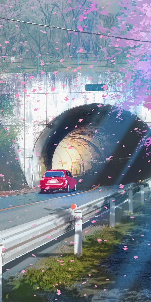Fond d'écran HD: Voiture, Sakura, Rue, Tunnel, Animé, Route, Fleur ...
