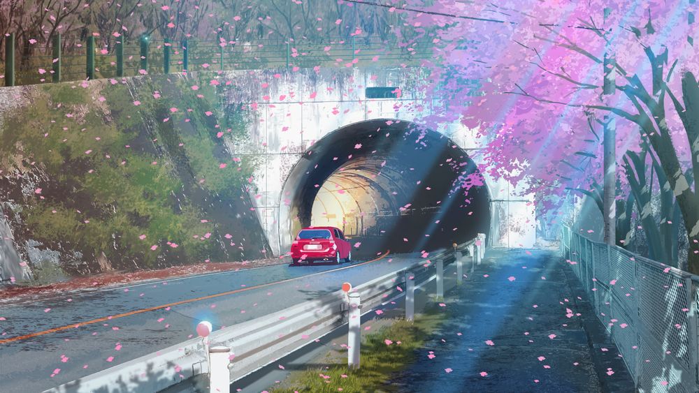 Fond d'écran HD: Voiture, Rue, Sakura, Tunnel, Animé, Route, Fleur ...