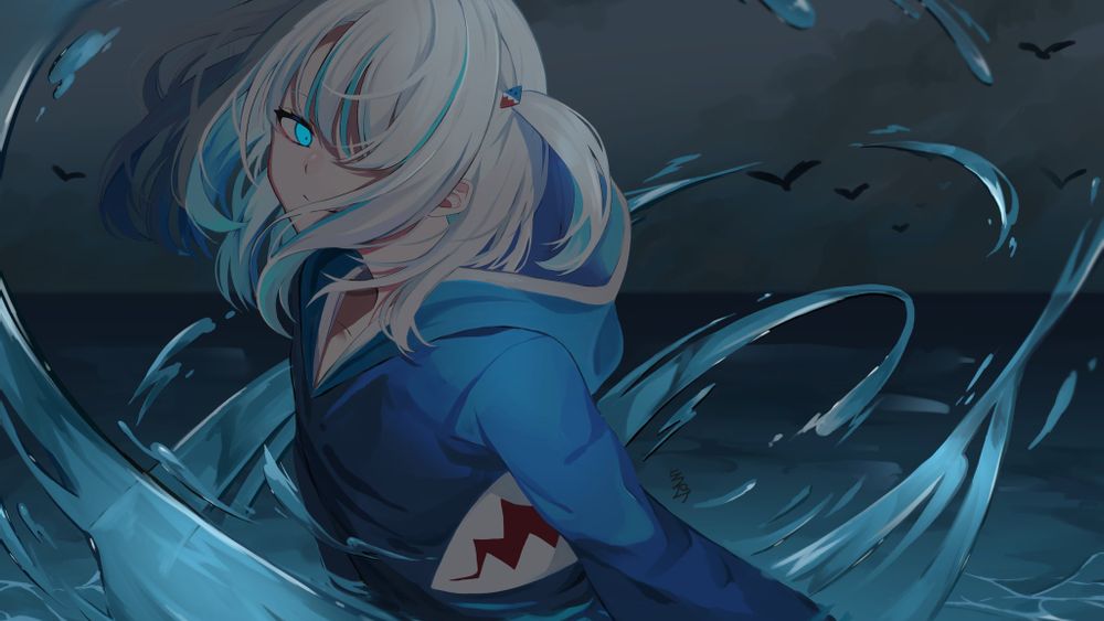 Desktop wallpaper: Gawr Gura, Hololive, Anime, Virtual Youtuber, Blue ...