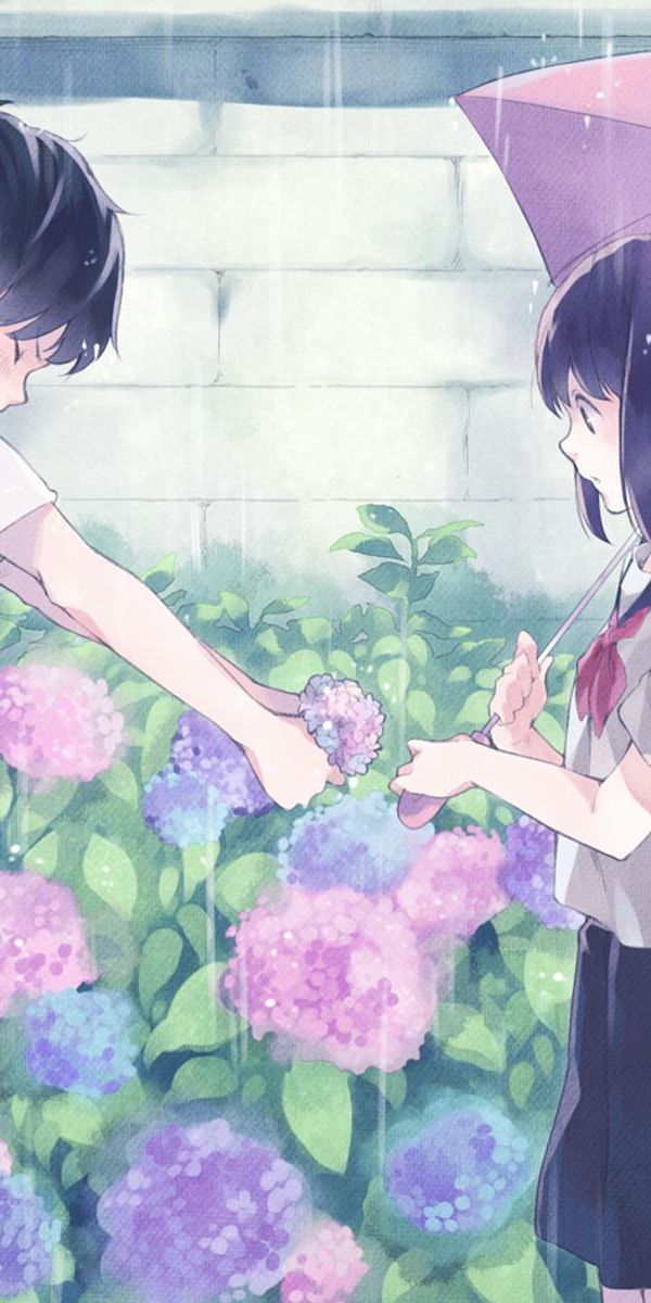 Phone wallpaper: Romantic, School Uniform, Blush, Couple, Umbrella ...