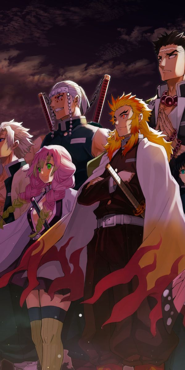 Phone wallpaper: Kyojuro Rengoku, Obanai Iguro, Demon Slayer: Kimetsu ...