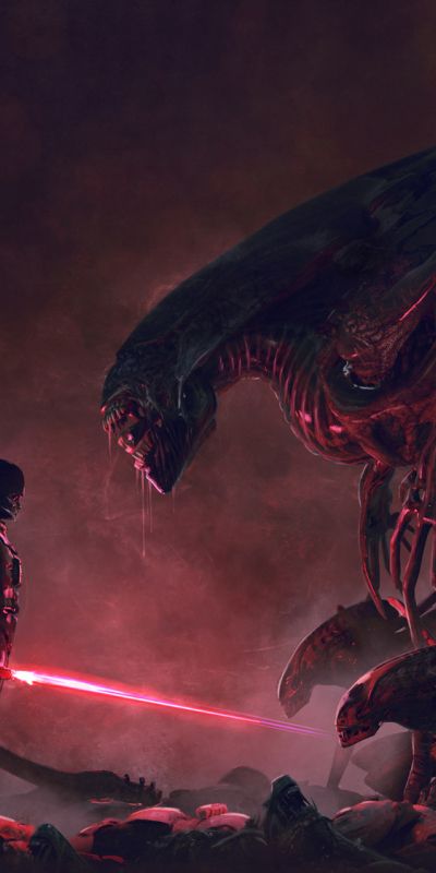 Phone wallpaper: Xenomorph, Movie, Crossover, Alien, Darth Vader 1268244