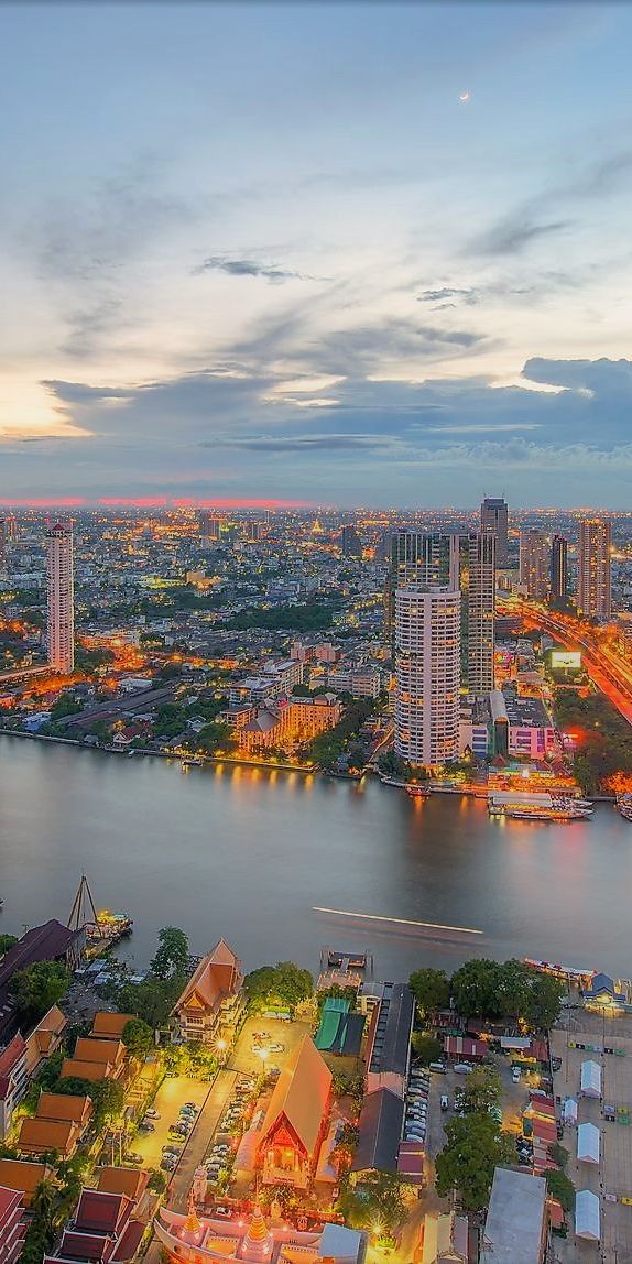 Phone wallpaper: Bangkok, Man Made, City, Cityscape, Dusk, River ...