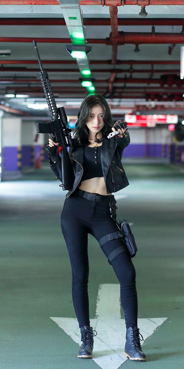 Phone wallpaper: Girls & Guns, Women, Asian, Weapon, Model, Gun, Black ...
