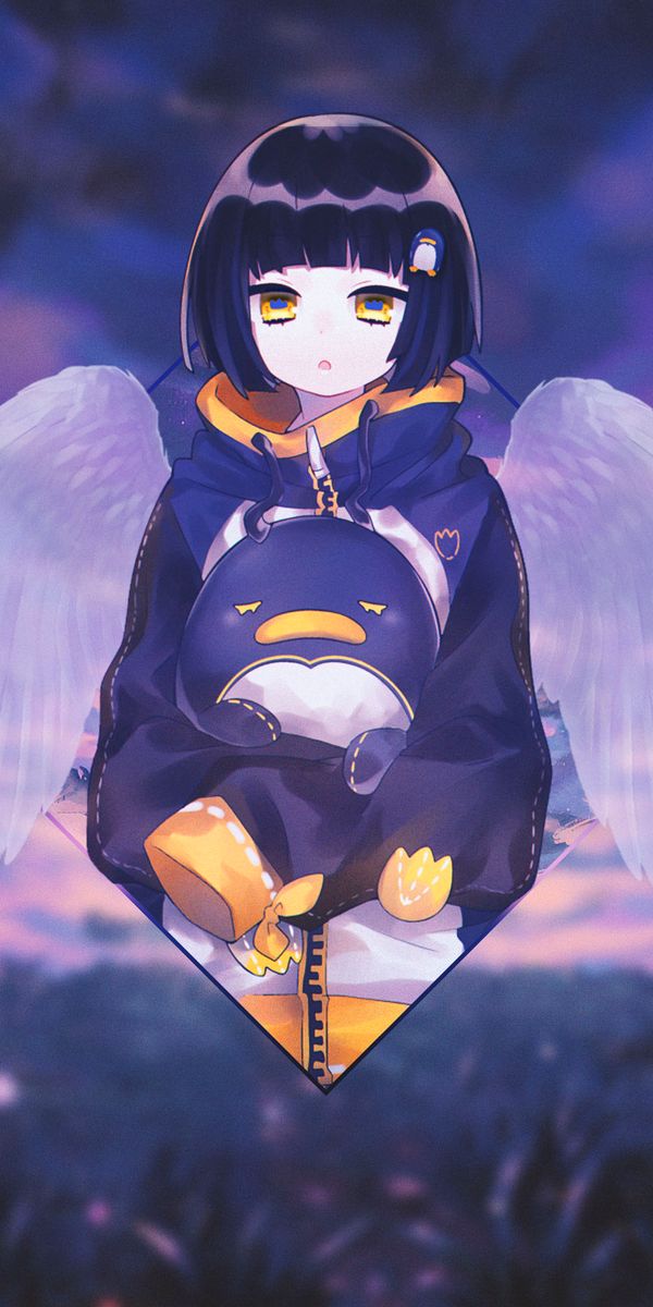 Phone Wallpaper Anime Girl Angel Black Hair Picture In Picture 1534226
