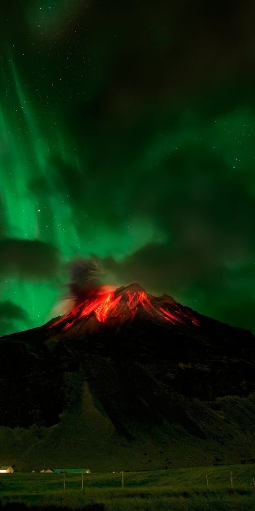 Phone wallpaper: Starry Sky, Earth, Volcano, Lava, Aurora Borealis ...