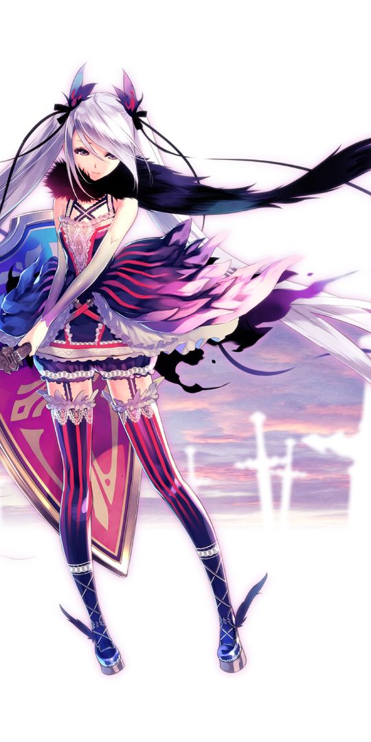 Desktop wallpaper: Anime, Shield, Original, Long Hair, Thigh Highs ...