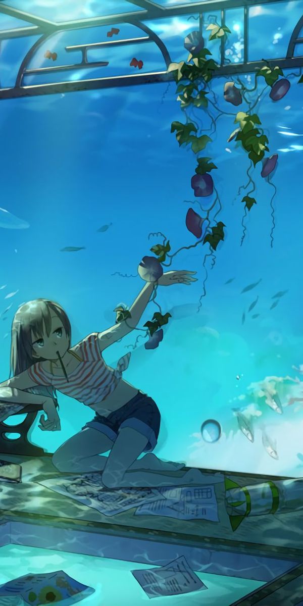 Phone wallpaper: Plant, Underwater, Girl, Fish, Anime, Coral, Ocean ...