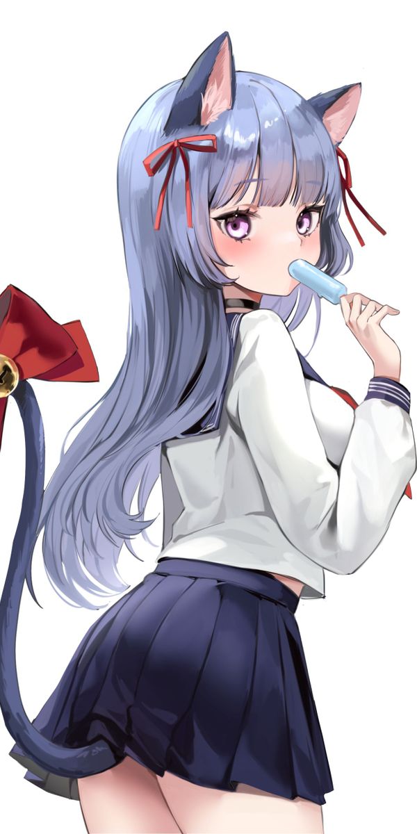 Phone wallpaper: Anime, Girl, School Uniform, Animal Ears, Purple Eyes ...