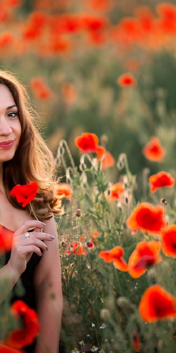 Phone wallpaper: Women, Model, Brown Eyes, Poppy, Red Flower, Redhead ...