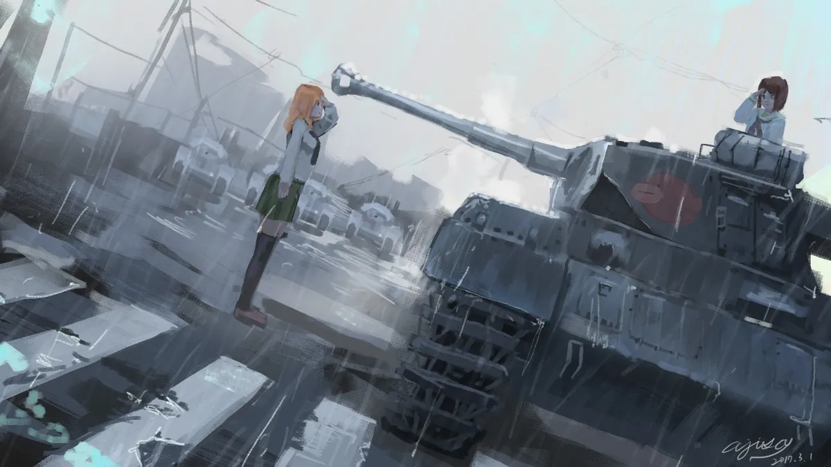 Desktop wallpaper: Girls Und Panzer, Ruka Oshida, Road, Anime, Blonde ...