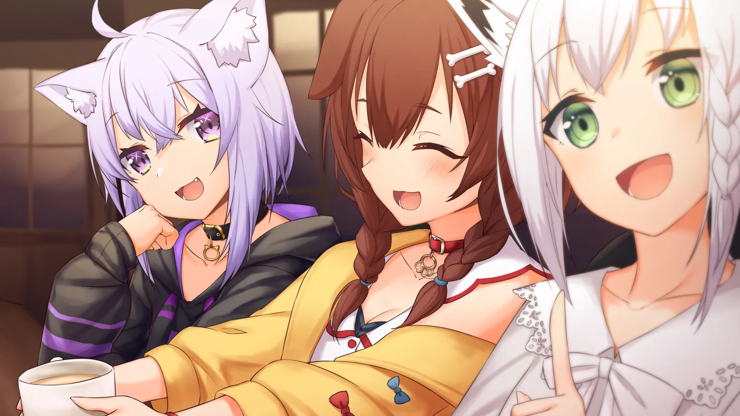 Desktop wallpaper: Hololive, Nekomata Okayu, Shirakami Fubuki, Inugami ...