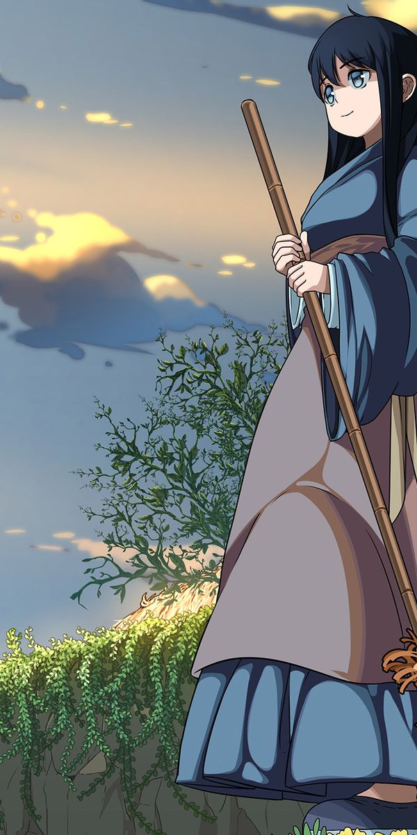 Desktop wallpaper: Anime, Original, Black Hair, Blue Eyes, Broom, Long ...