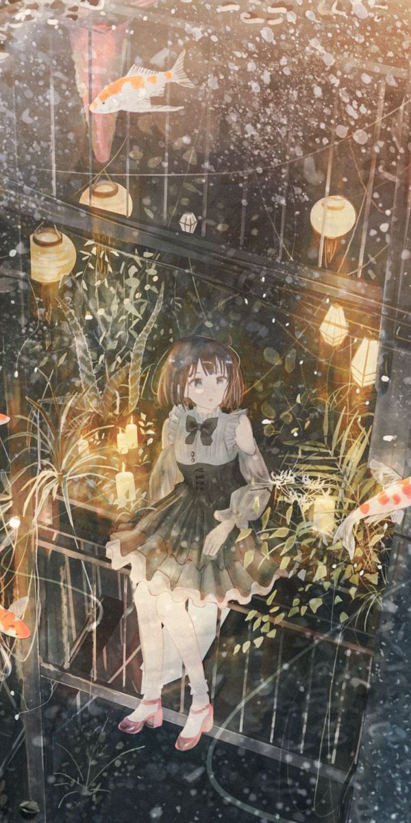 Phone wallpaper: Anime, Girl, Night, Puddle, Reflection 1008388